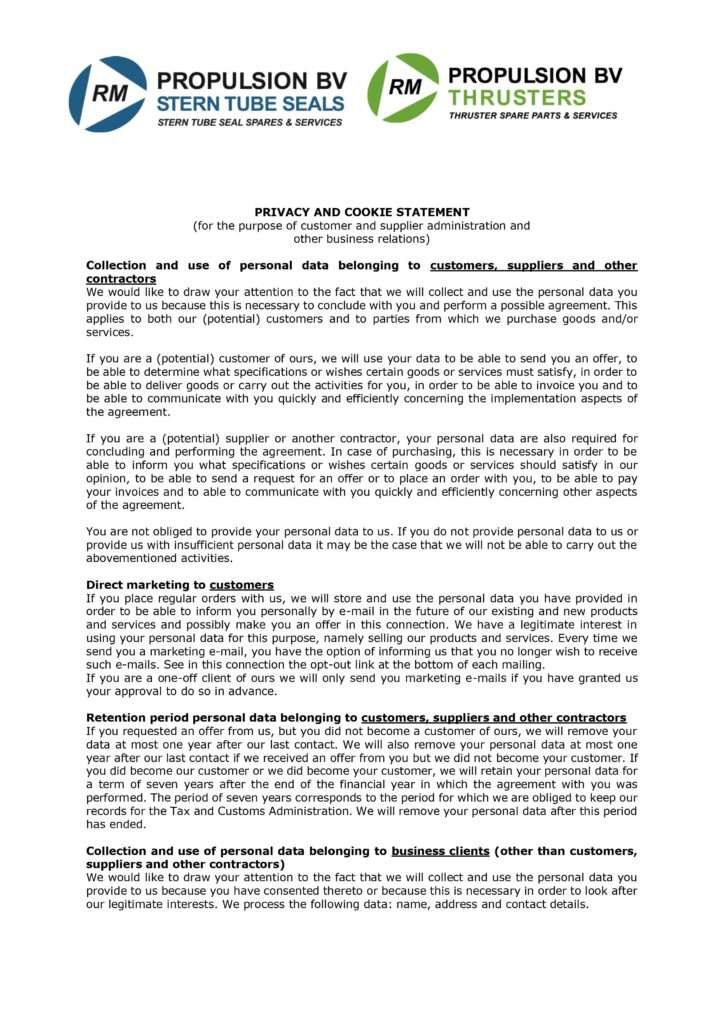 Privacy & cookie statement ENG - RM Propulsion BV